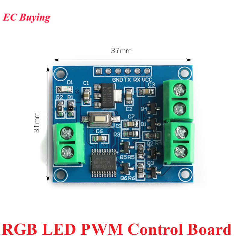 RGB LED Light PWM Control Board Dimmer Programmable Full Color Controller Onboard TTL Level UART ...