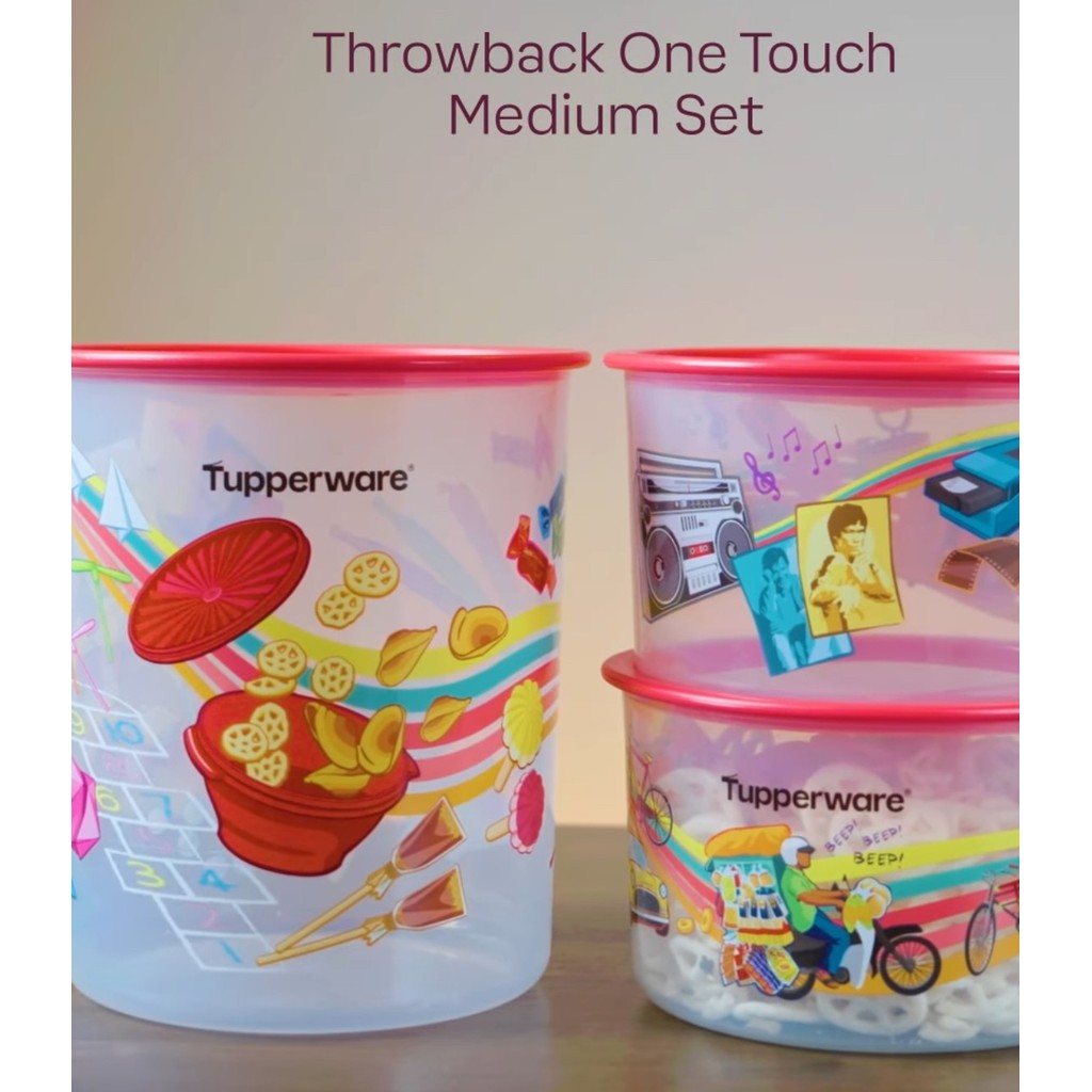 Tupperware Throwback One Touch Medium Set (3pcs) / Food Storage Box/ Airtight Container/ Liquid ...