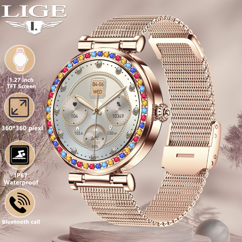 LIGE Pretty Colored-diamonds Smart Watch Woman 2024 Bluetooth Call ...