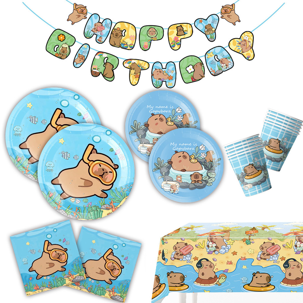 New Cute Capybara Theme Children's Birthday Party Blue Cartoon Animal ...