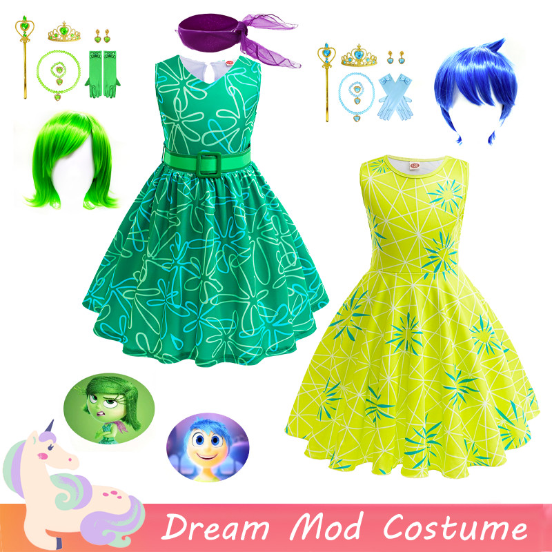 Inside Out 2 Joy Disgust Cosplay Costume Flower Green Yellow Dress For ...