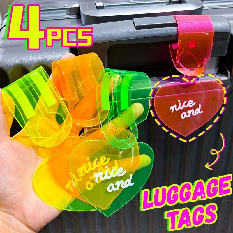 1/2/4Pcs Fluorescent Color Suitcase Tags - Love-Heart PVC Suitcase ...