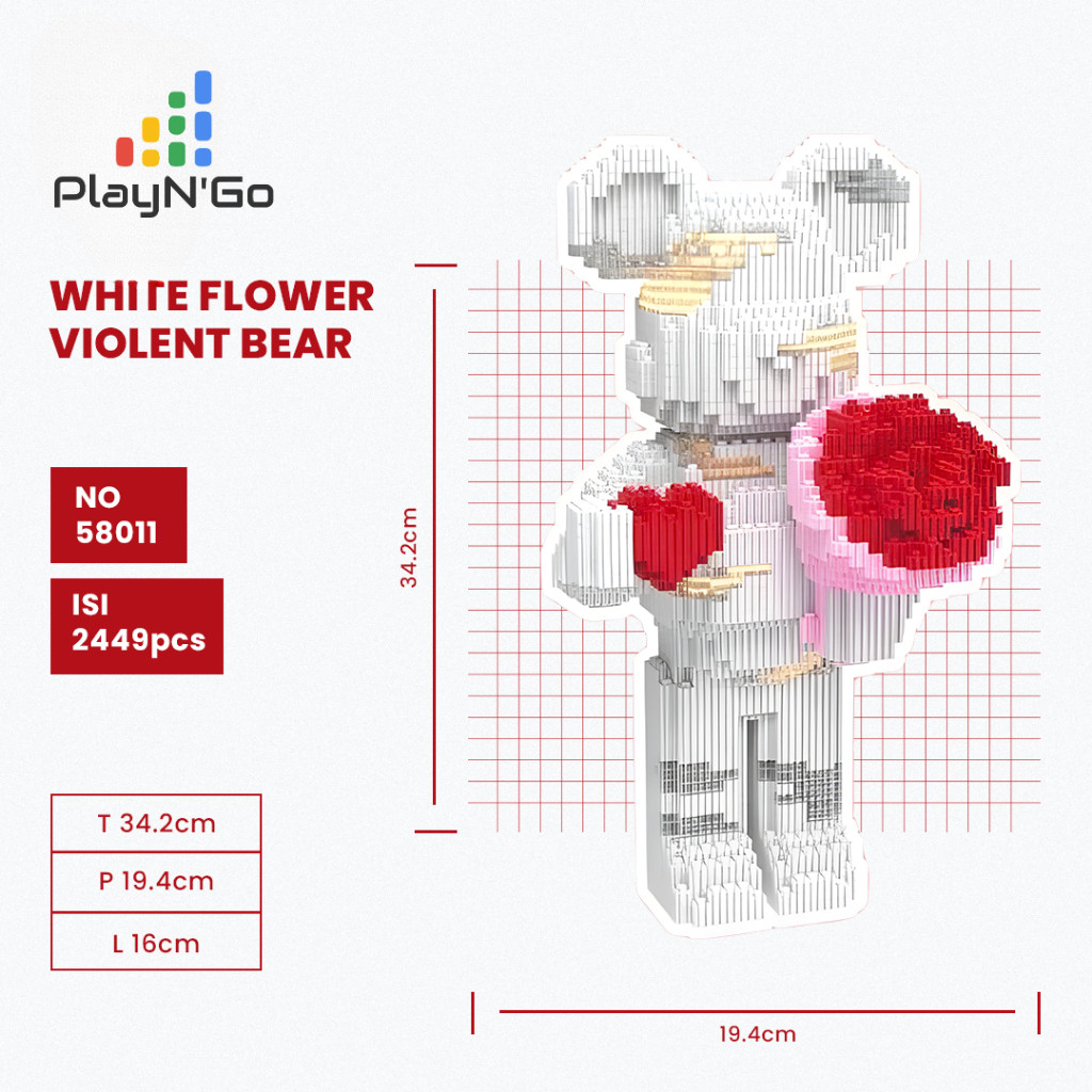 Original Nano Blocks White Flower Violent Bear 3D Model, Bricks Bear ...
