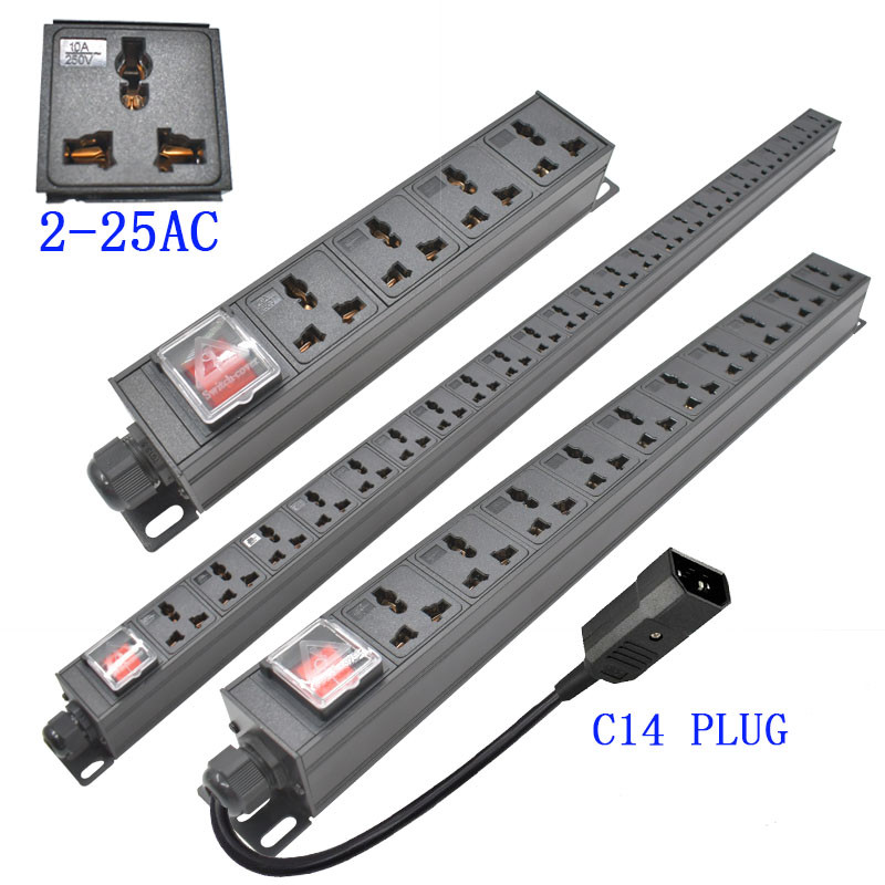 PDU Power Distribution Unit 2-25 ways Output Universal Socket Rackmount Server Rack PDU C14 plug ...