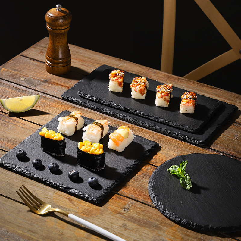 Dessert Natural Black Stone Plates Sushi Food Barbecue Creativity ...
