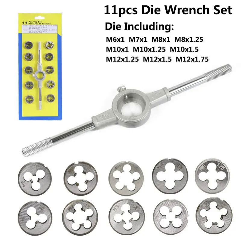 6/8/11pcs Metric Tap and Die Set Circular Threading Dies Wrench Kit ...