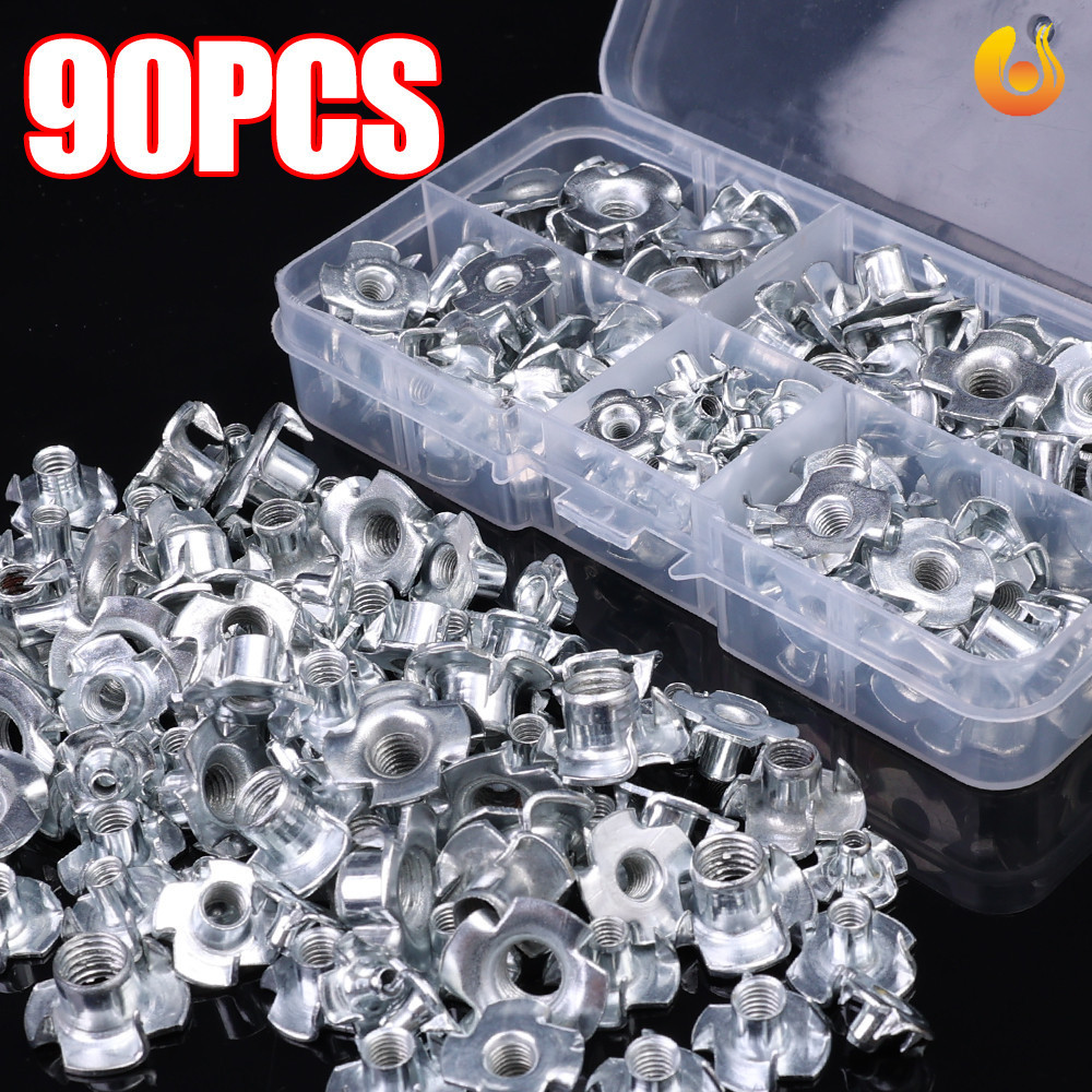 90Pcs/Box M3 M4 M5 M6 M8 Carbon Steel Four Claws Drop In Bolt Fasten ...
