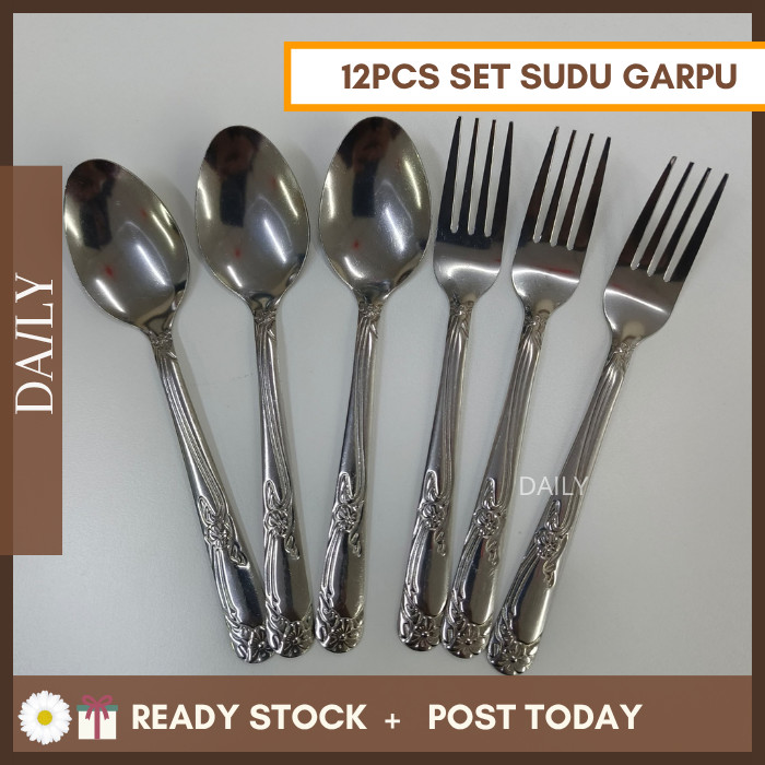 🐻DAILY🐻 12PCS Sudu Garpu Besi Tahan Karat Extra Tebal Panjang | Spoon ...
