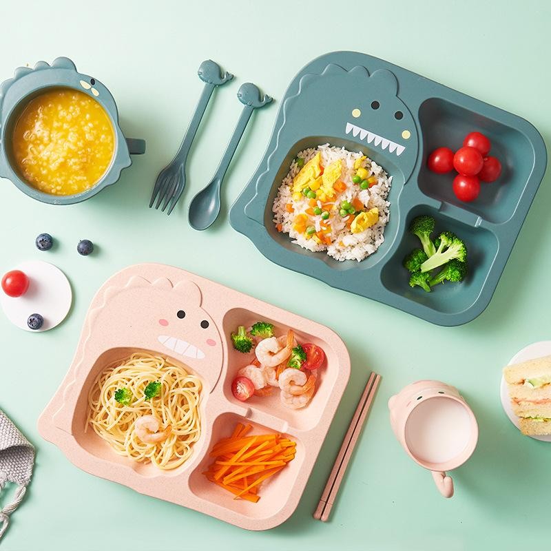 Dinosaur Plate Bowl Plastic For Baby Learning To Eat Meal Bayi Pinggan ...
