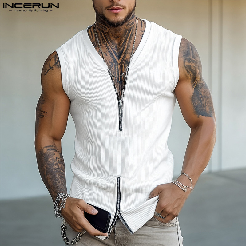 INCERUN men's textured zipper design casual vest | Shopee Malaysia