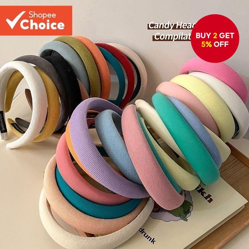 Sponge Headband Female Summer Candy Color Wide-Brimmed Retro Wash Face ...