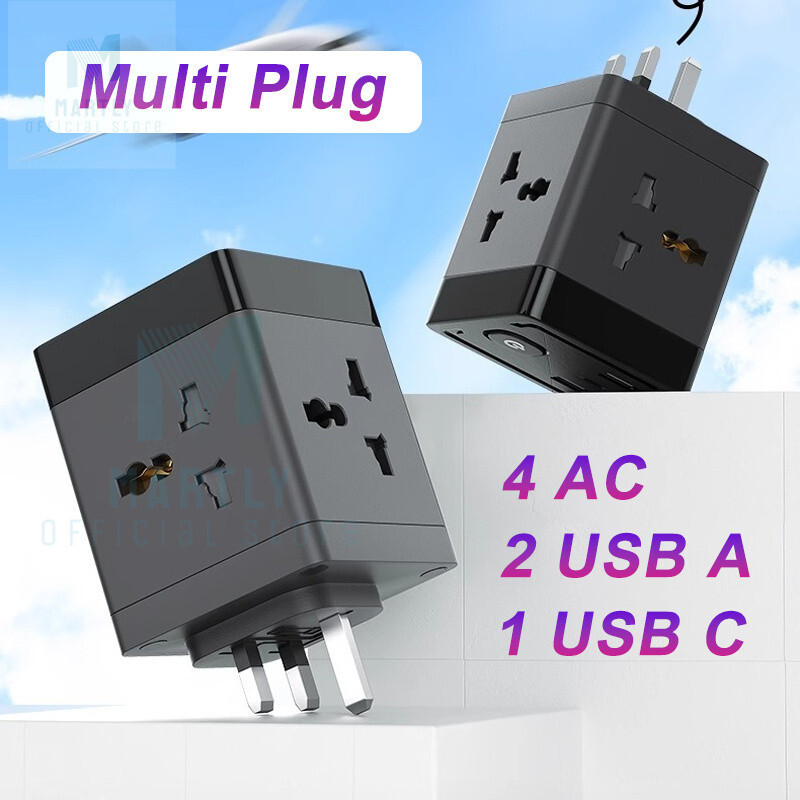 Martly Multi Plug Adapter with 3 USB 3 Way Plug Adaptor Extension ...