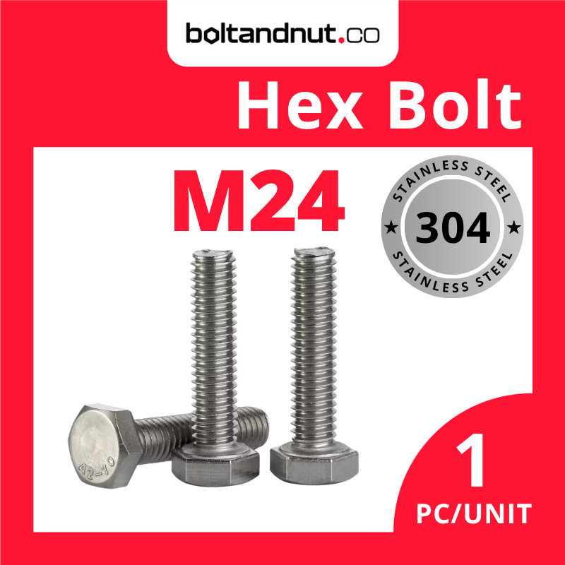 M24 Hex Bolt DIN933 | SUS 304 Stainless Steel Grade A2-70 | Full Thread Skru | M24 Screw | Bolt ...