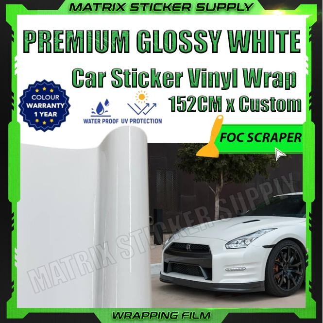 PREMIUM GLOSSY WHITE STICKER KERETA(152CM-Custom)Pelekat Sticker kilat ...