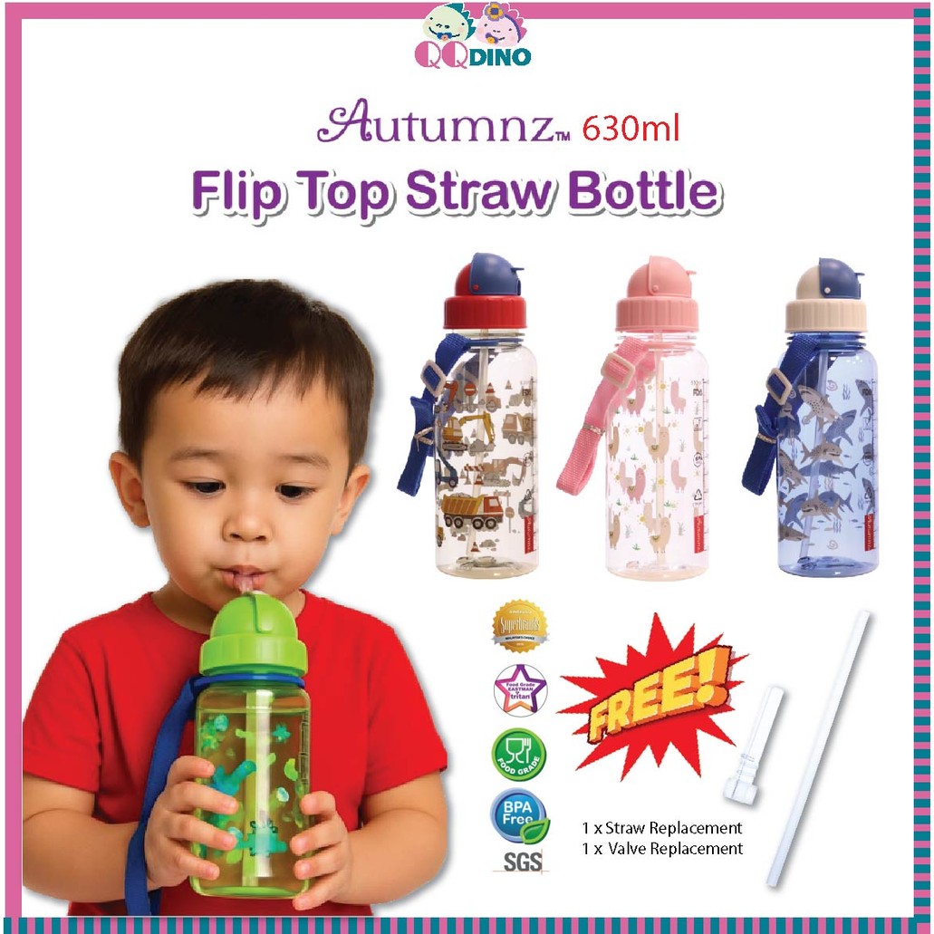 Autumnz Tritan Drinking Bottle with Straw and Strap Water Bottle Botol ...
