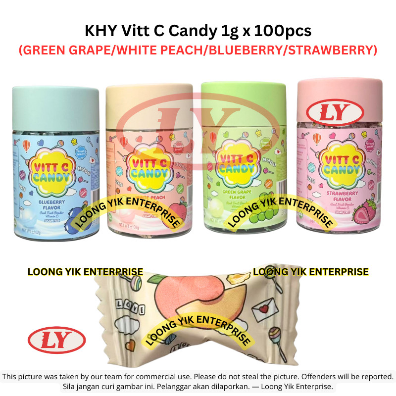 Halal KHY Vitt C Candy 1g x 100pcs (GREEN GRAPE/WHITE PEACH/BLUEBERRY ...