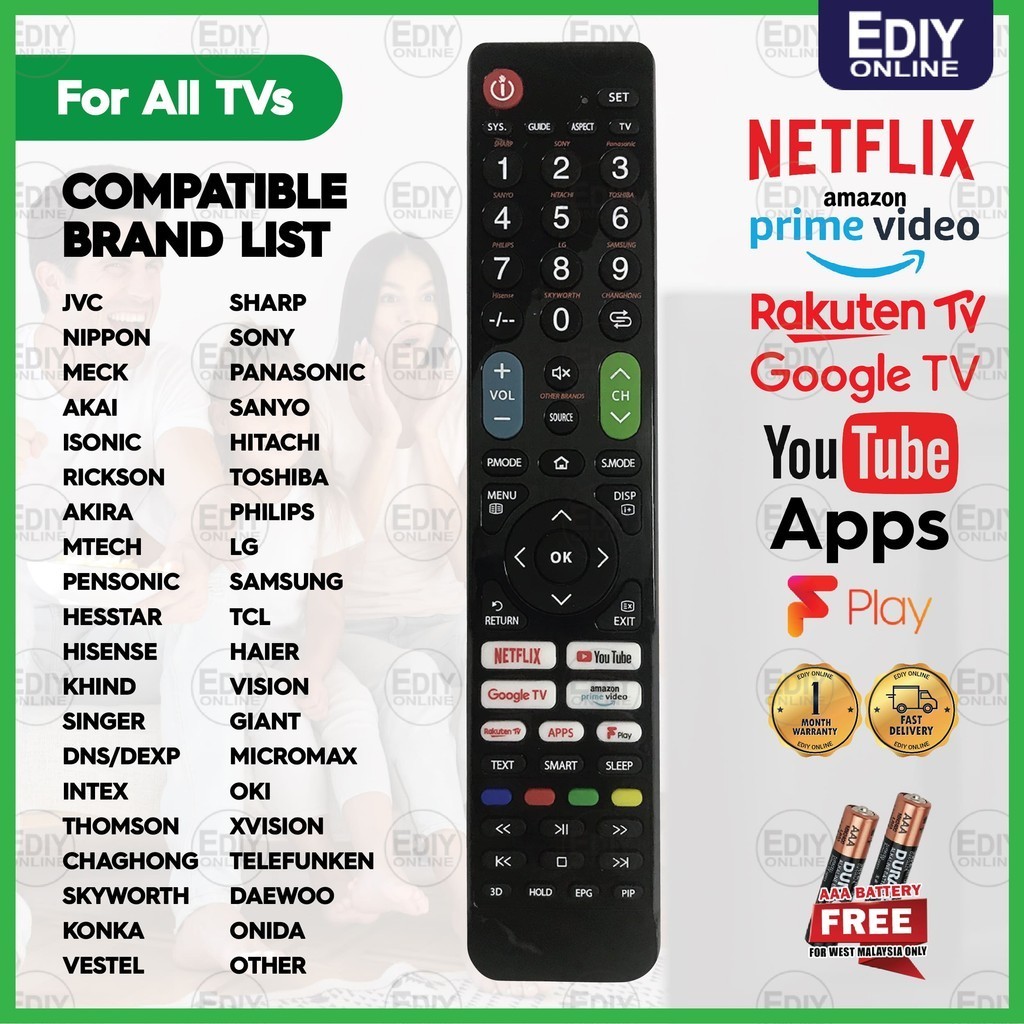 Universal Replacement Remote Smart TV Brand Netflix YouTube SAMSUNG LG ...