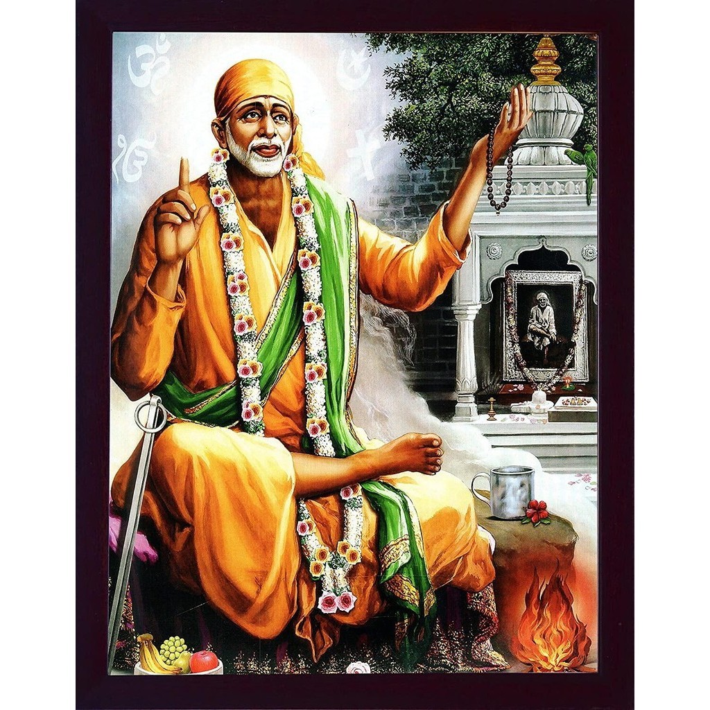 Sai Baba Sitting Outside The Temple and Wearing Garland and Holy ...