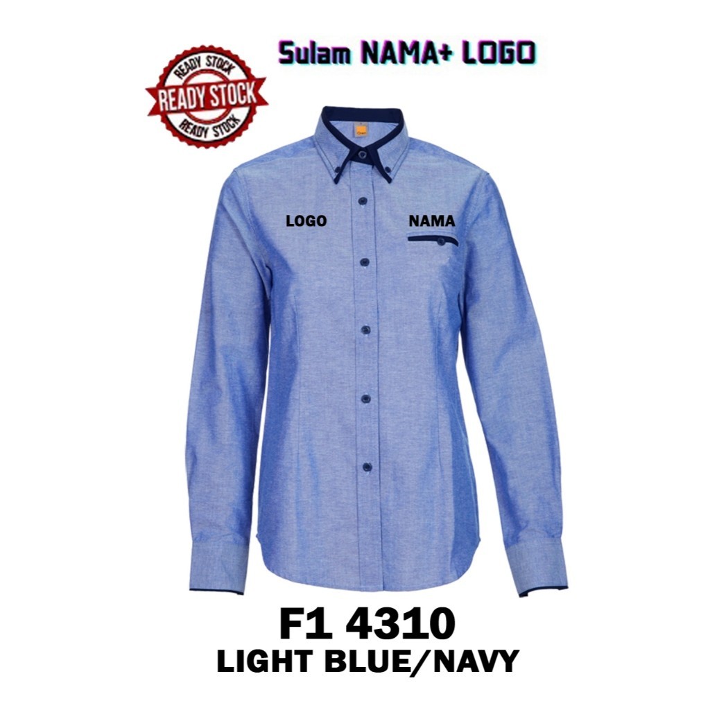 BAJU KORPORATE LIGHT BLUE/NAVY LENGAN PANJANG F1 4310 jenama oren sport ...