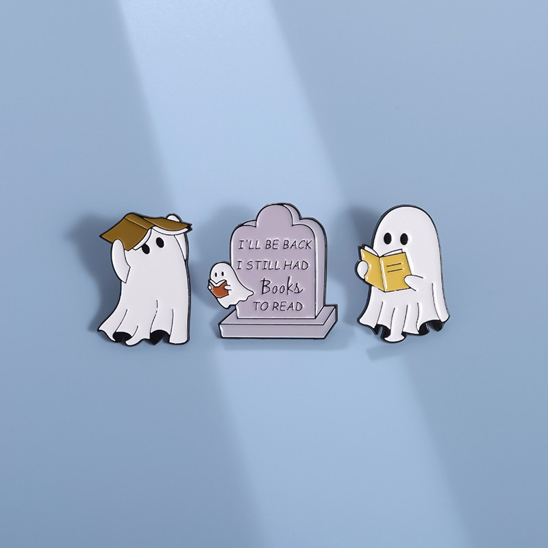 Funny Reading Book Boo Pins Brooches Cartoon Cute Ghost Brooch Metal ...