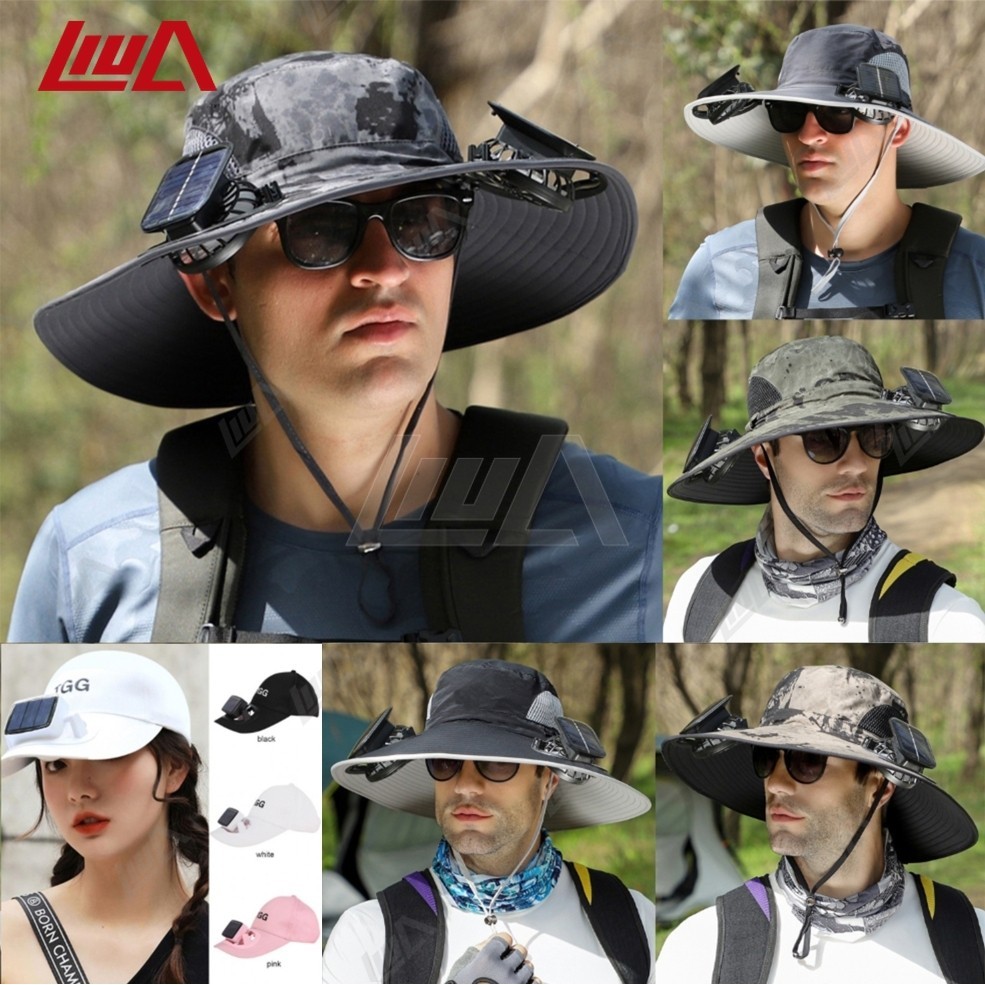 topi kipas angin solar Removable solar charging fan hat summer outdoor ...