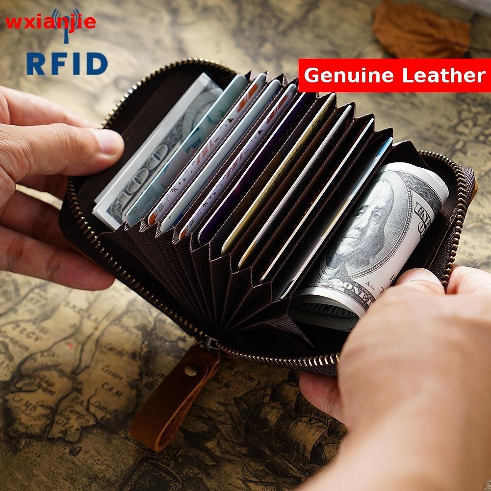 Crazy Horse Leather rfid Anti-Magnetic Card Holder Large Capacity Card ...