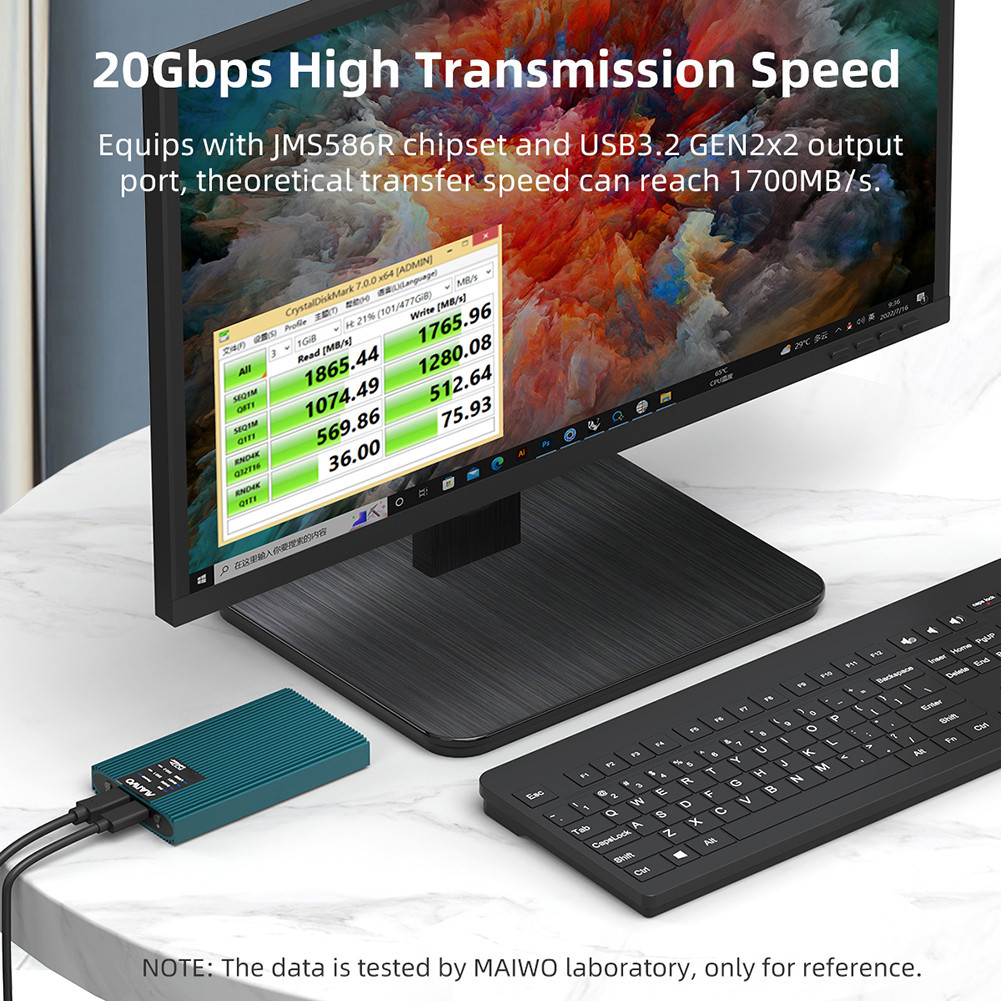 Dual Bay NVMe RAID Enclosure USB3.2 GEN2x2 20Gbps M.2 NVMe SSD Reader ...
