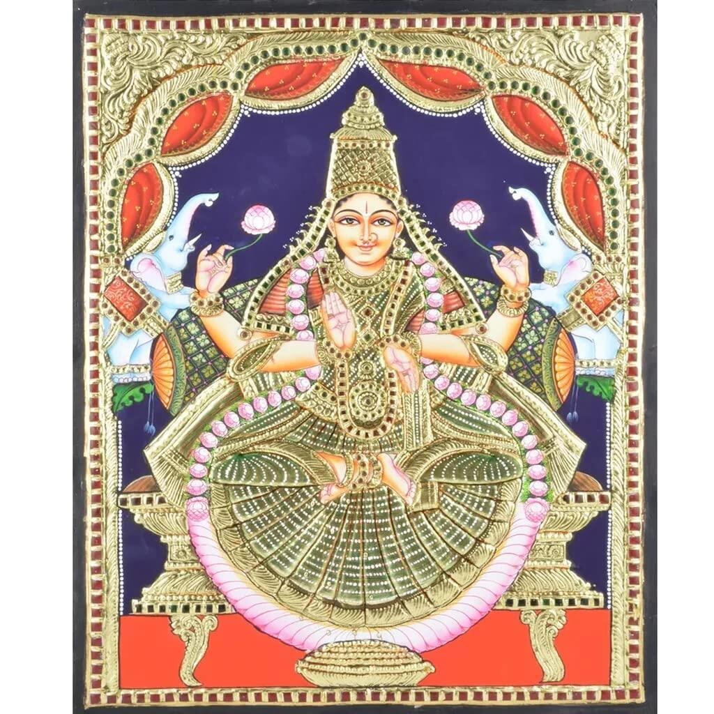Mangala Arts Lakshmi Tanjore Painting, 24 Carat Gold Foil, Authentic ...