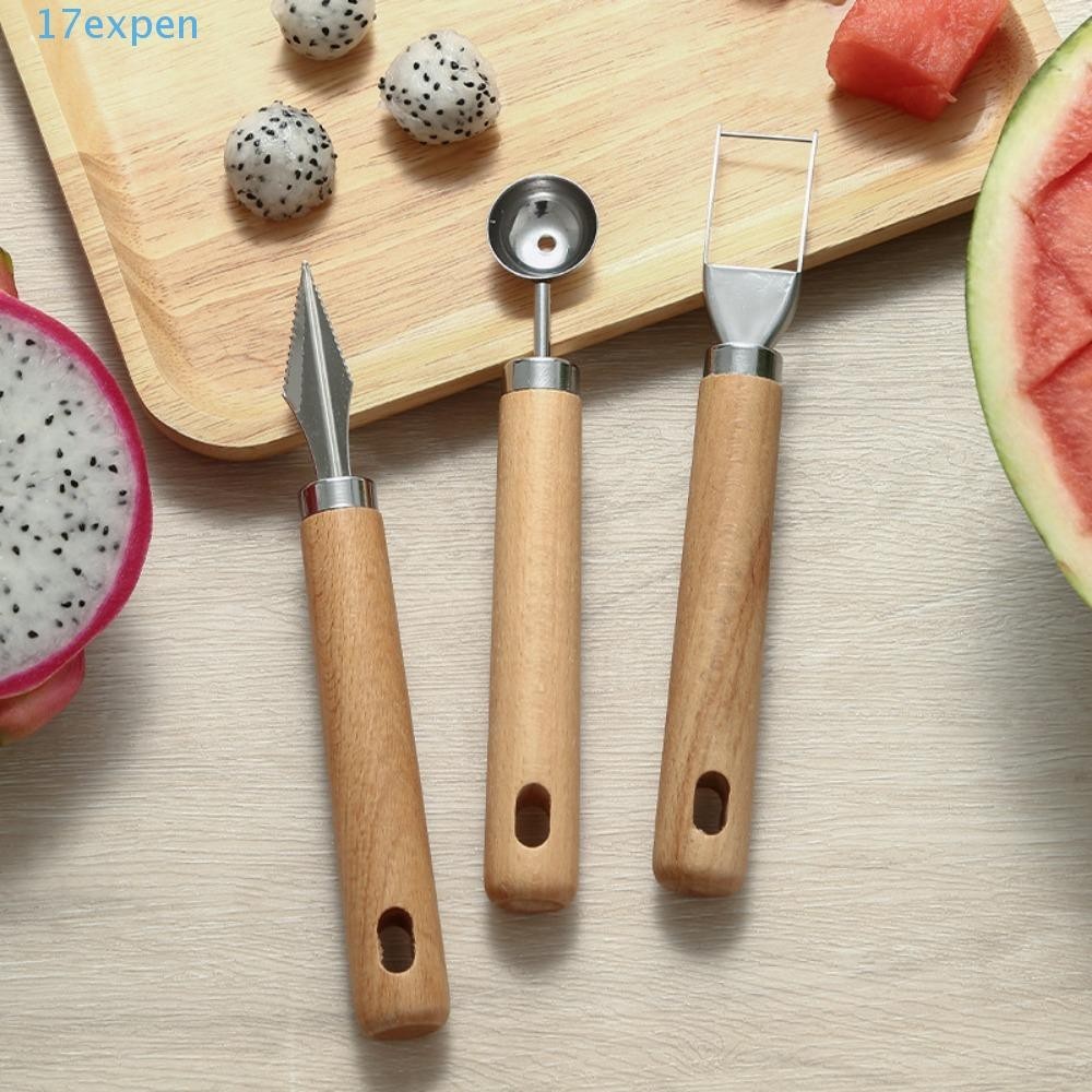 EXPEN Melon Baller, Stainless Steel Wooden Handle Watermelon Scoop ...