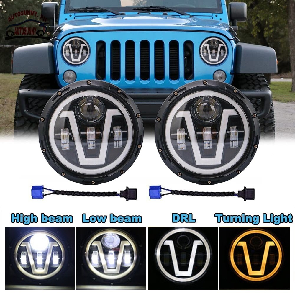 500W 7" inch Round LED Headlight with Halo Ring Amber Turn Signal ...