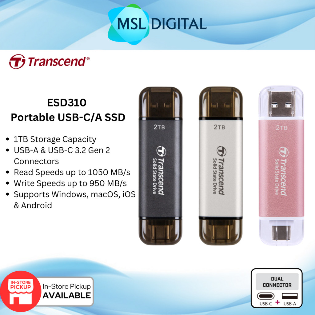 Transcend SSD ESD310 Portable External SSD with USB 3.2 Type-A Type-C ...