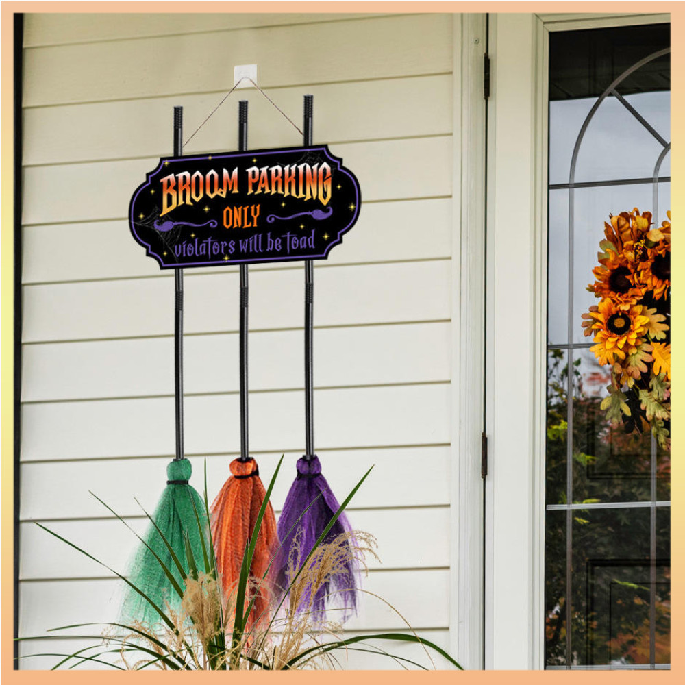 Halloween Decorations - Halloween Decor - Broom Parking Sign With 3 ...