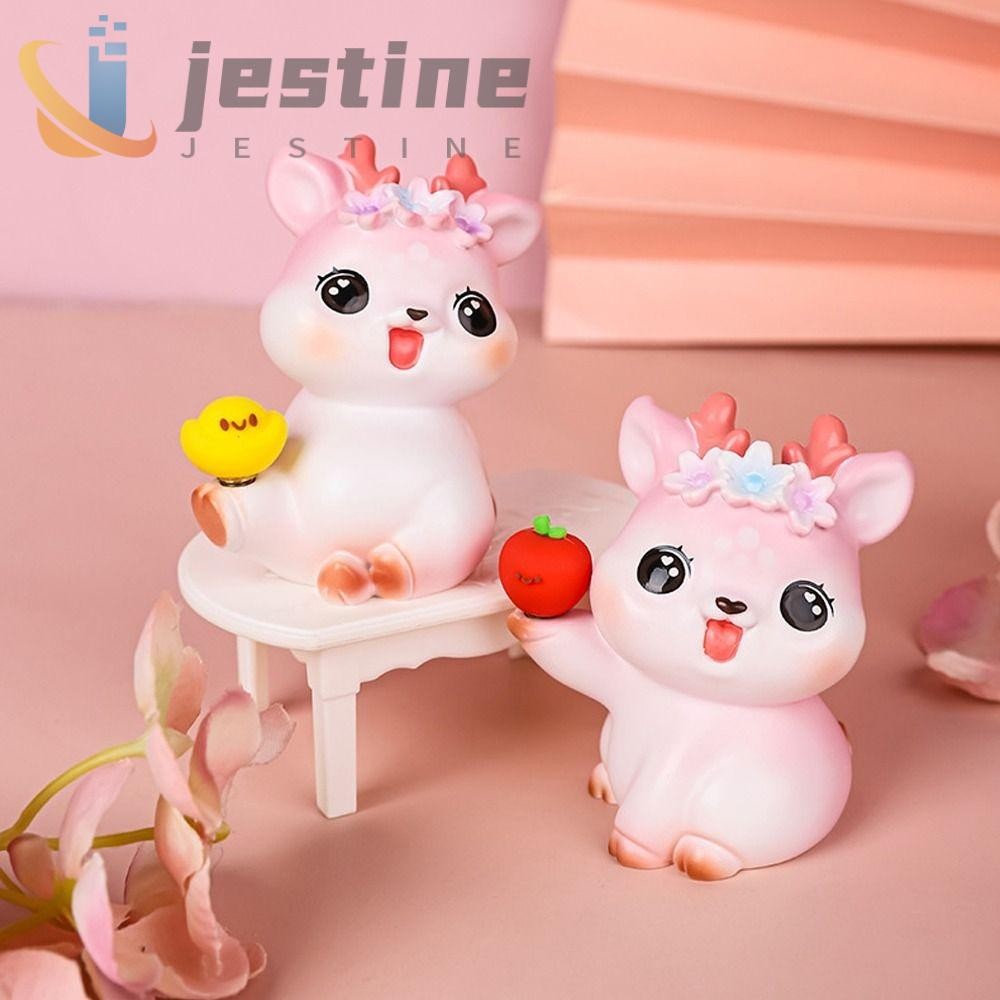 JESTINE Cartoon Deer Figurines, Realistic Resin Crafts Elk Miniature ...