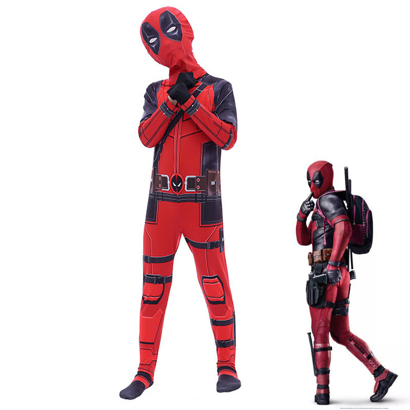 Kids Deadpool Costume Long Sleeve Jumpsuit with Mask Superhero Cosplay ...