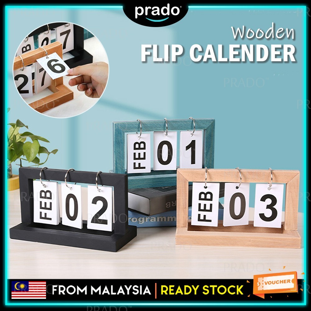 PRADO MALAYSIA Wooden Flip Calender Simple Nordic Style DIY Desk ...