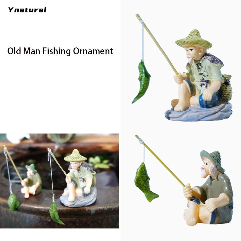 YNATURAL Old Man Fishing Ornament, Miniature DIY Jiang Tai Gong Fishing ...