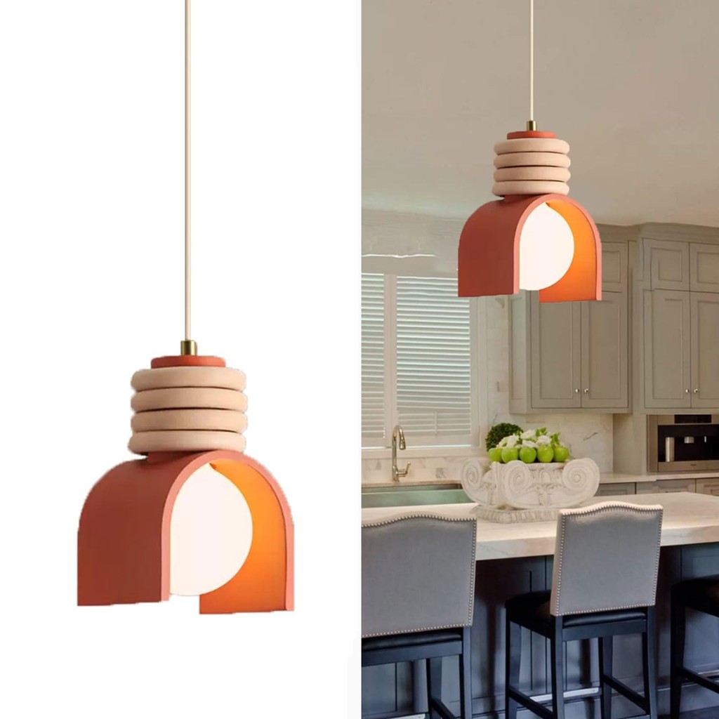 LAMPU GANTUNG NORDIC PENDANT LIGHTING FIXTURE, ORANGE RESIN LAMPSHADE ...