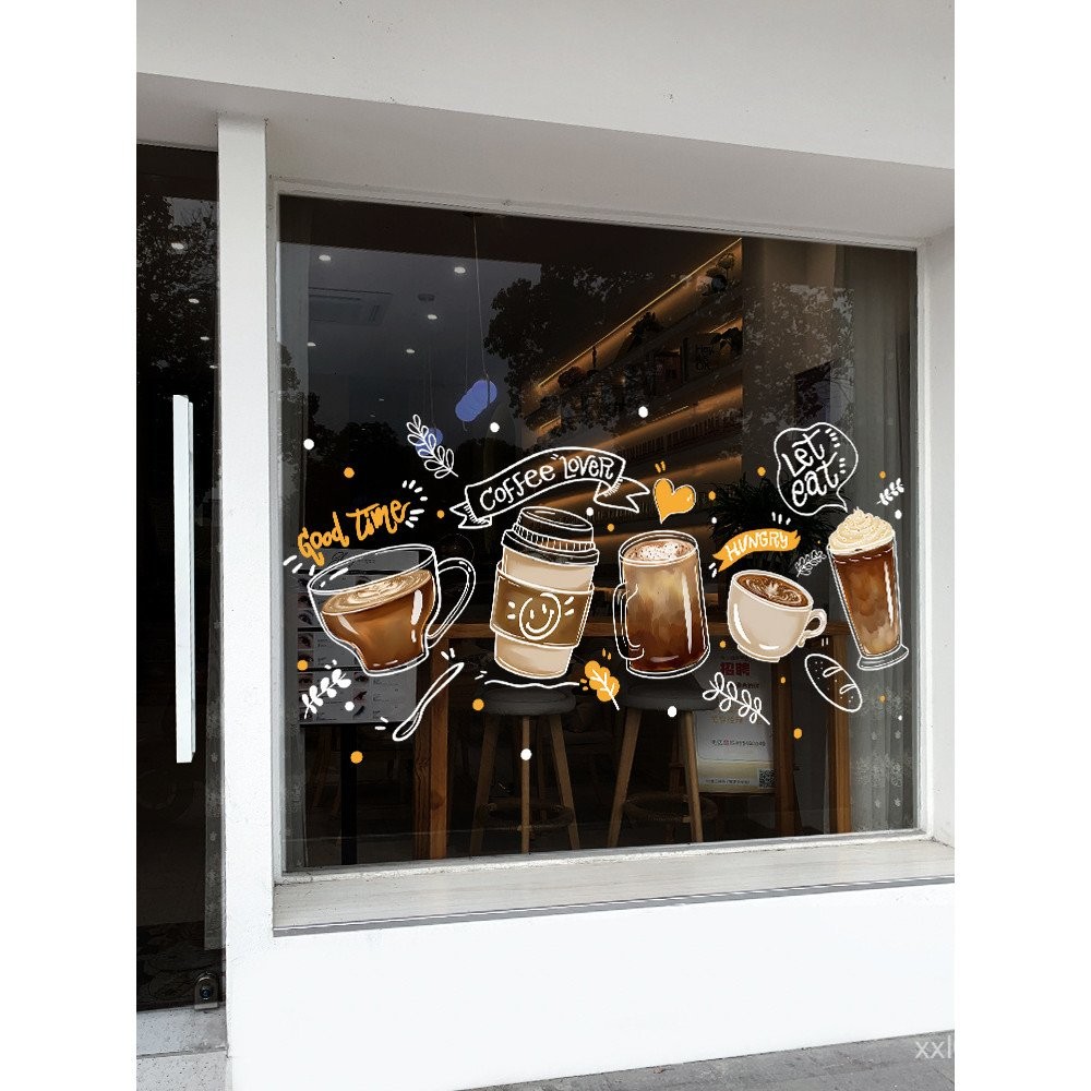 Coffee Shop Window Stickers Static Decoration Scene Layout Wall ...