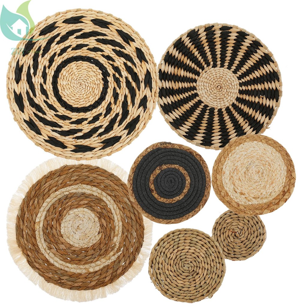 7 Pcs Round Bohemian Woven Wall Decoration Basket Decor Handmade Woven ...