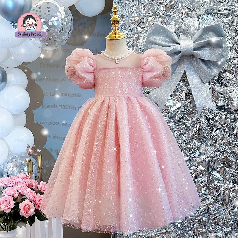 Gaun budak perempuan mewah pakaian musim panas gaun puteri lengan puff ...