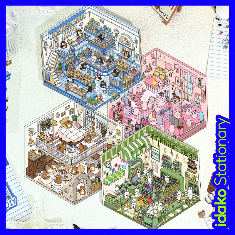 Idako 3D Stickers Miniature Landscaping Stickers Cute Cartoon Handbook ...