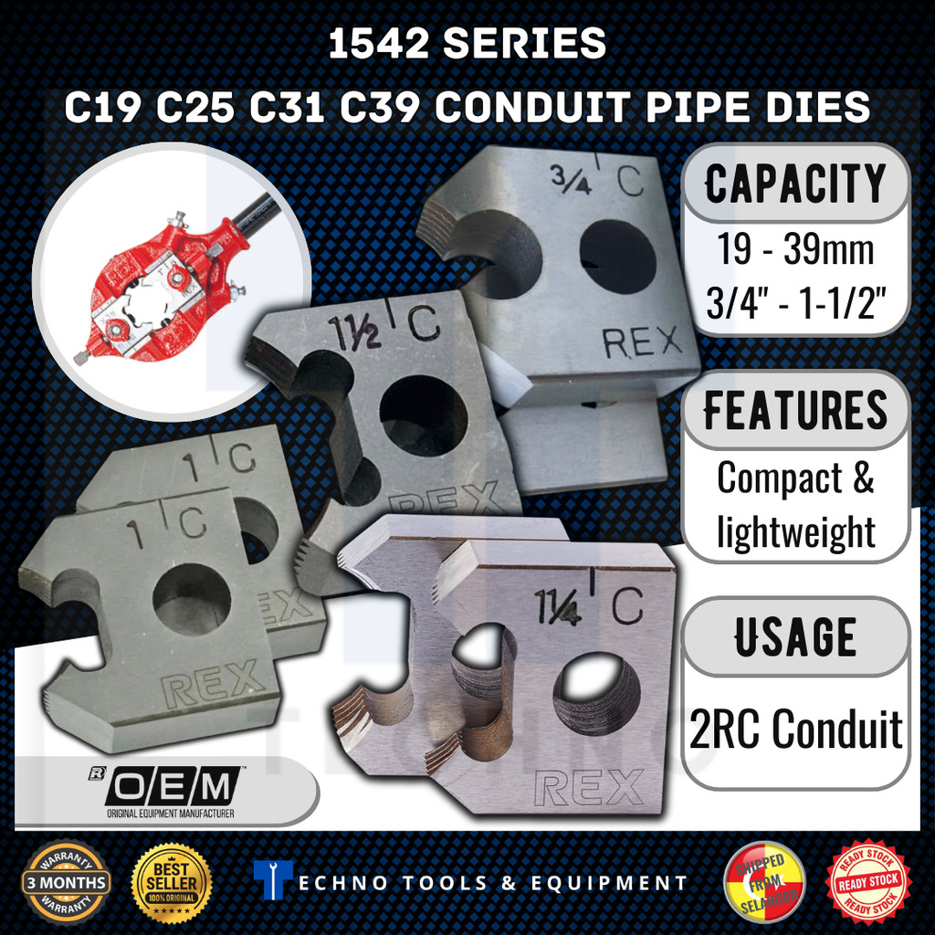 REX C19-39 CONDUIT PIPE DIES THREADER / 15-32A GI PIPE DIES THREADER | Shopee Malaysia