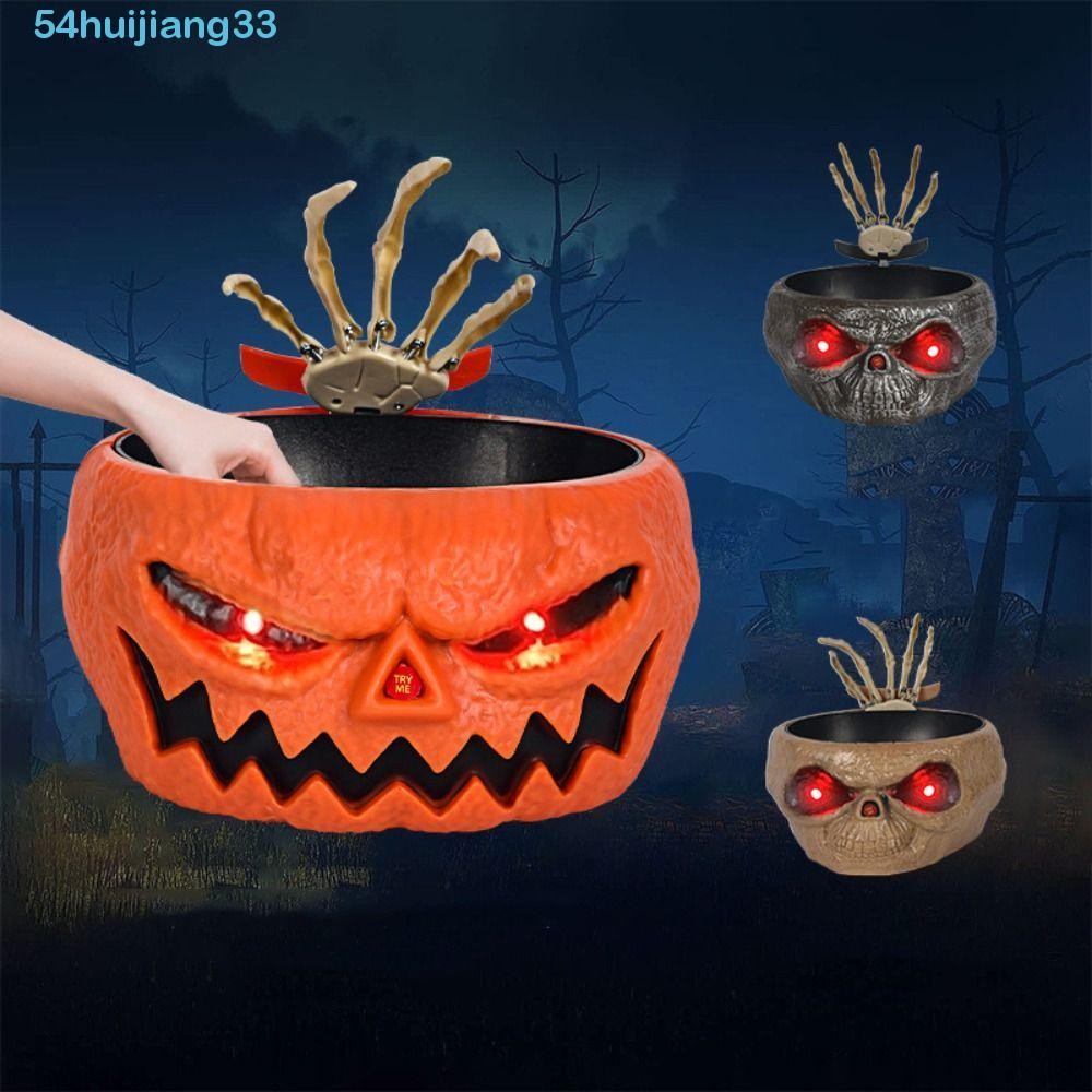 HUIJIANG Halloween Pumpkin Candy Bowl, Sensor Skull Hand Electric Halloween Skull Bowl, Table ...
