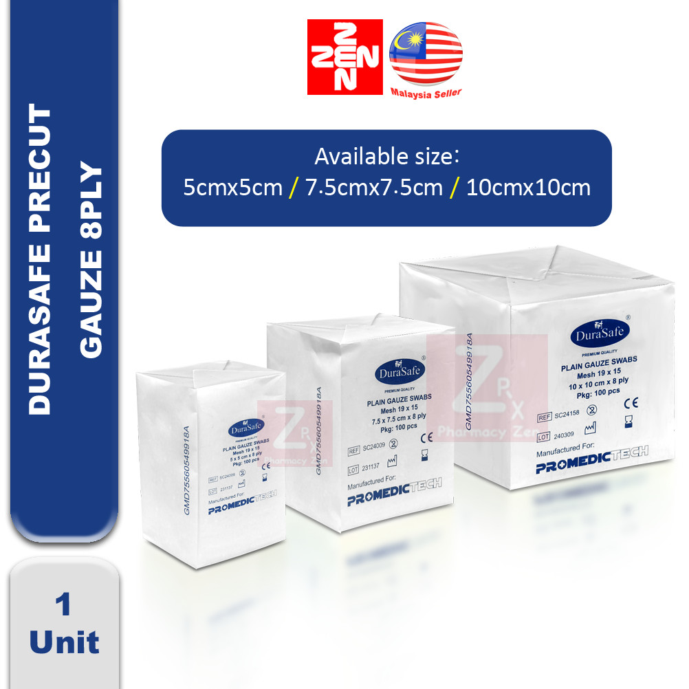 Durasafe Precut Gauze 8ply 5cm X 5cm/7.5cm X 7.5cm/10cm X 10cm 100pcs ...