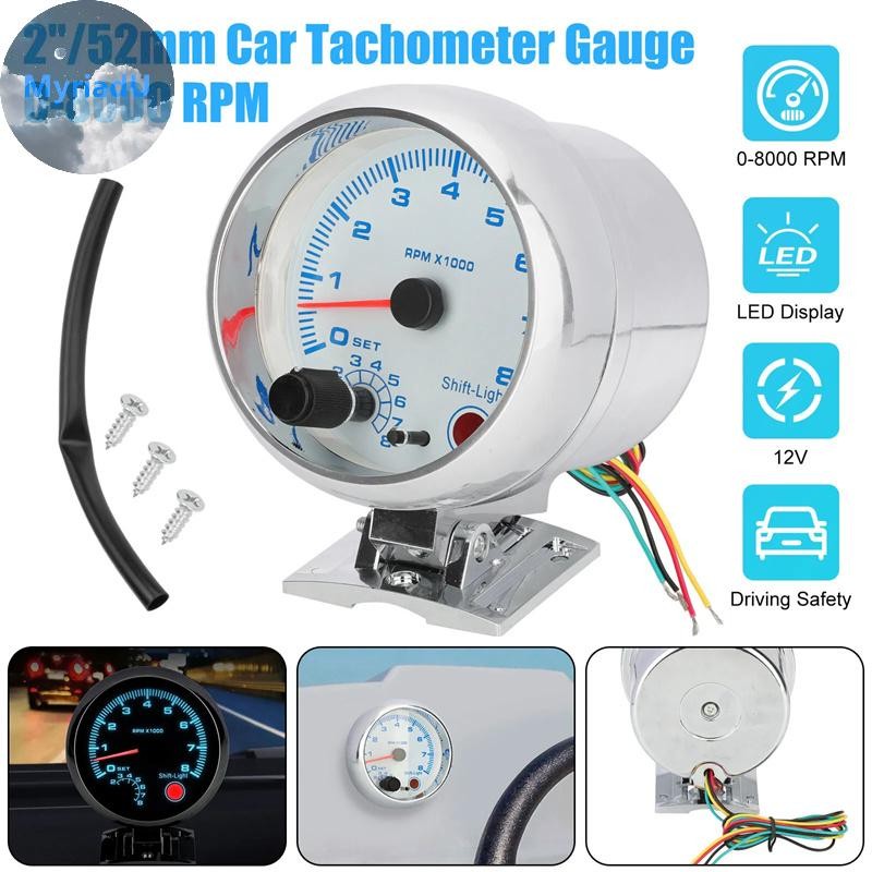 MyriadU 3.75'' Car Universal Silver Tachometer Gauge Blue Inter Shift ...