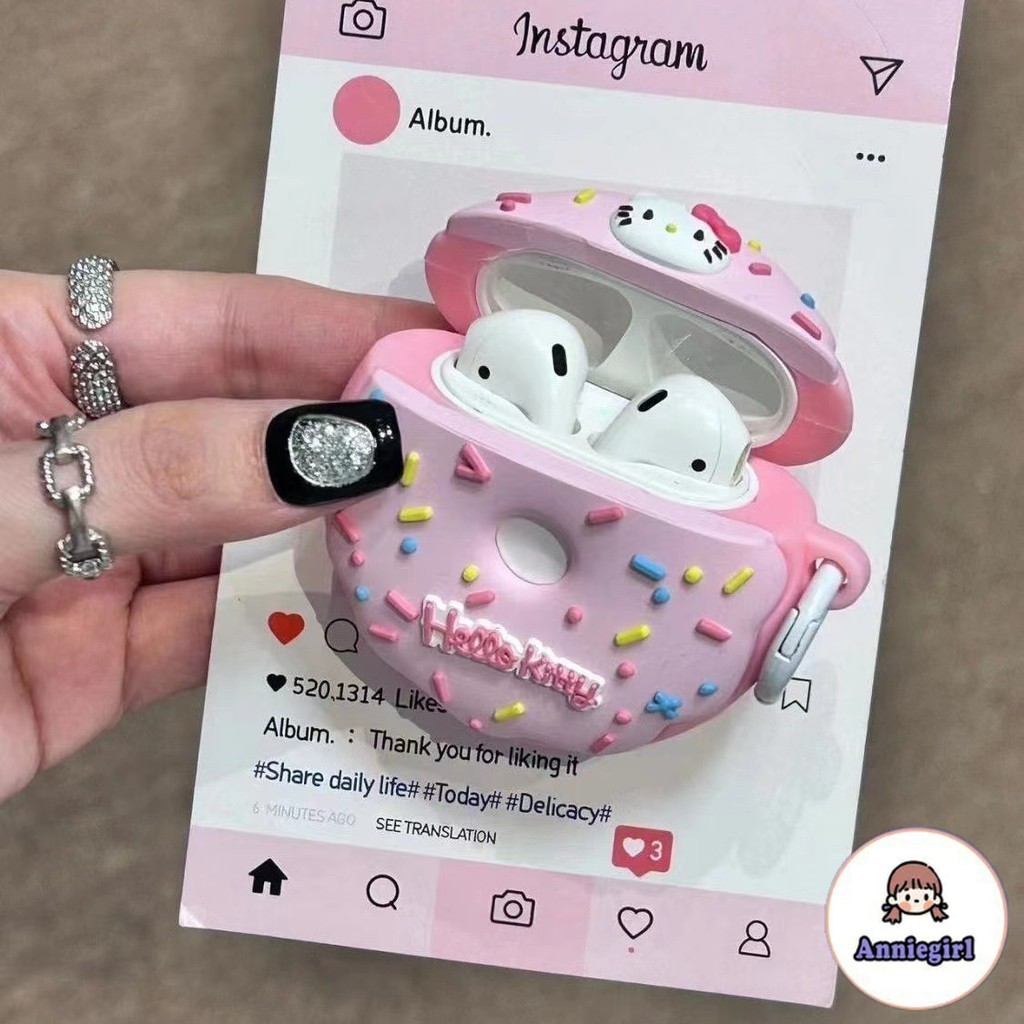 Girly Pink Donuts kt Cat Silicone Earphone Case for Airpods 1 2 3 4 ...