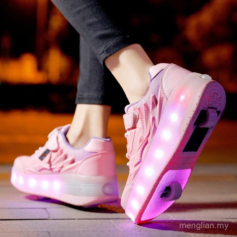 New Kids LED Double Roller Skate Shoes Chargeable Boy And Girls ...