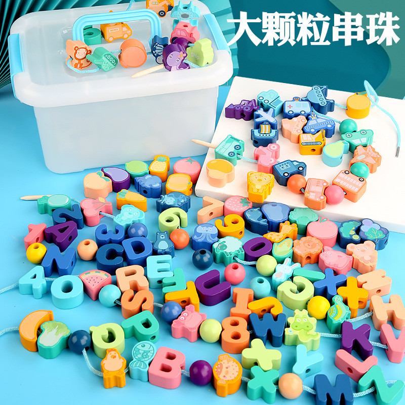 Wooden Lacing Beads – ABC Alphabet & Transport Set (Stringing Toy ...