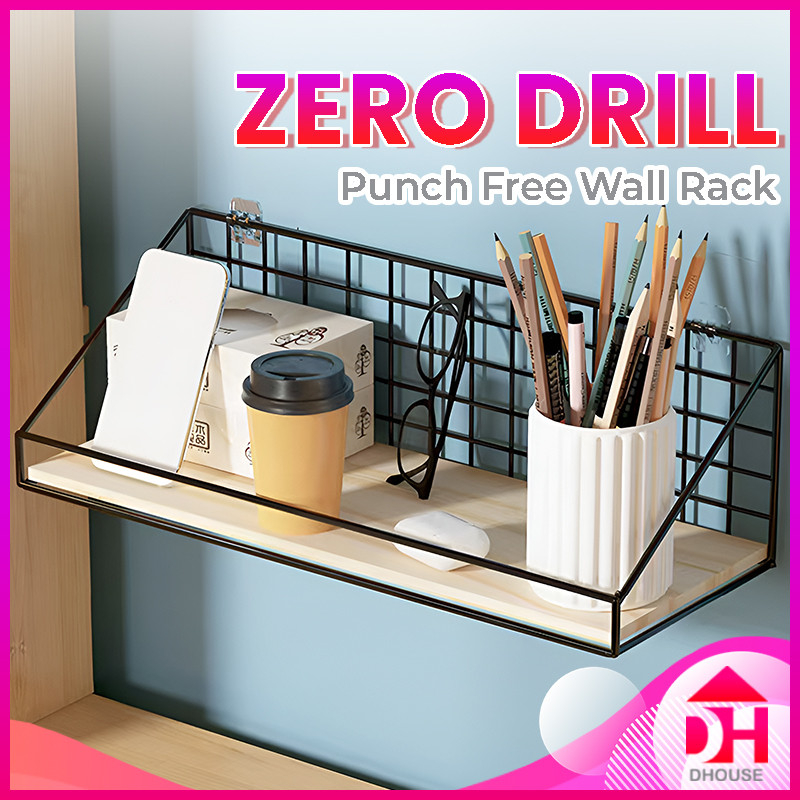 Grid Wall Shelf Rack Room Decor Wooden Iron Organizer Storage Hanging ...