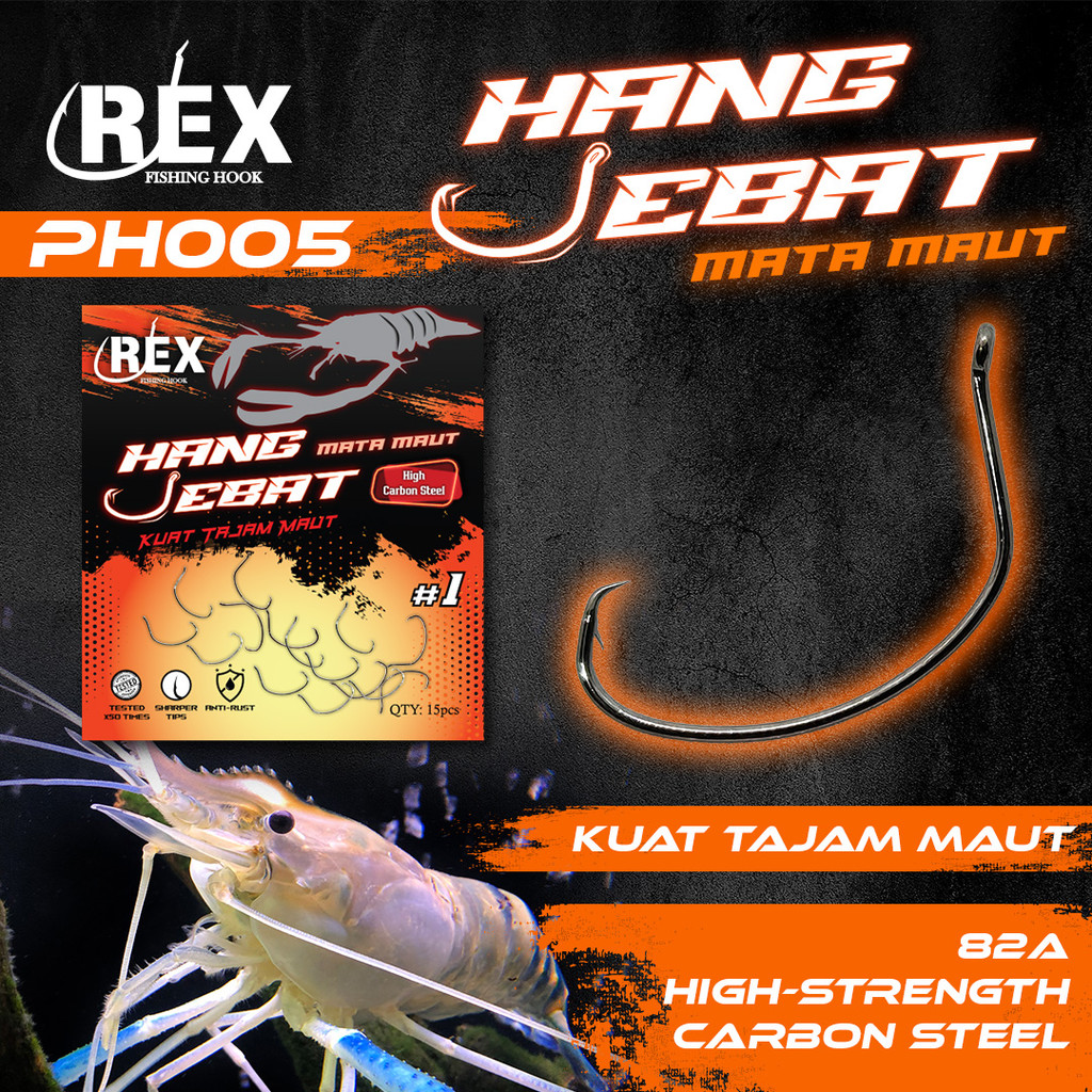 REX Hang Jebat 15pcs Prawn Hook Mata Maut Udang Galah Carbon Steel Mata ...